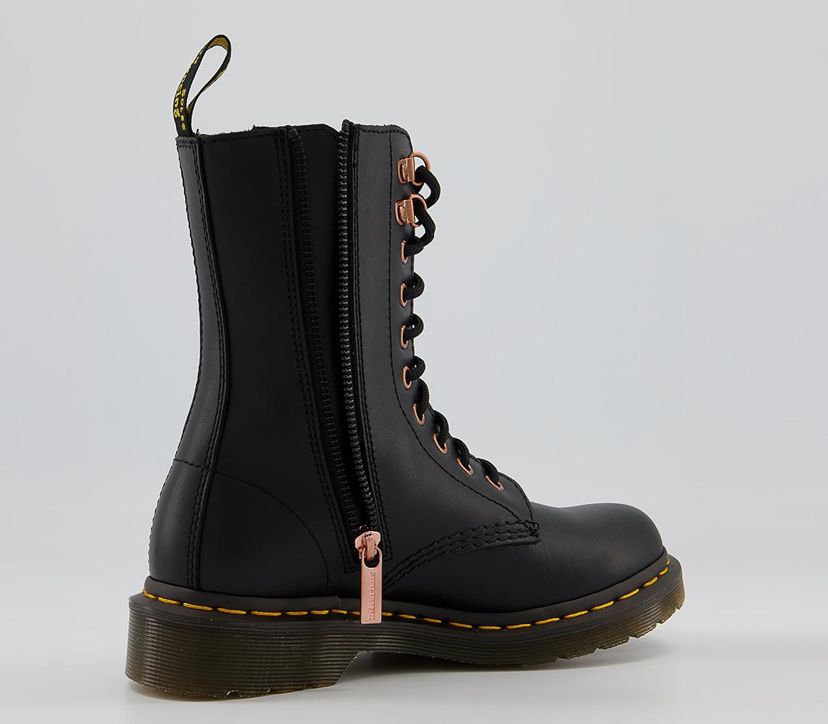 Dr. Martens 10 Eye Rose Gold Hardware Boots Black - Women's Ankle Boots