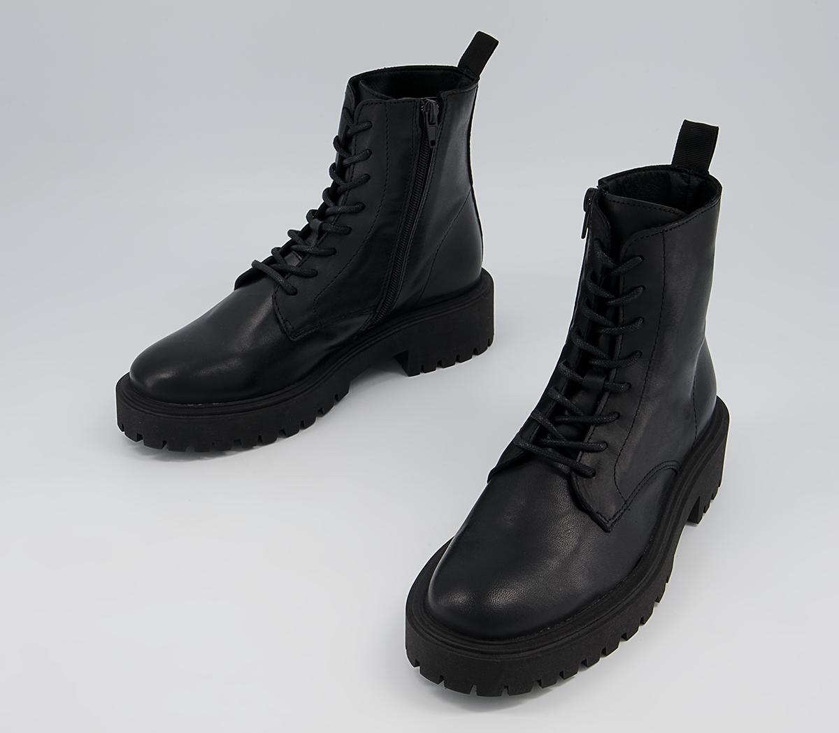 OFFICE Apple Soft Unlined Lace Up Boots Black Leather - Women's Ankle Boots