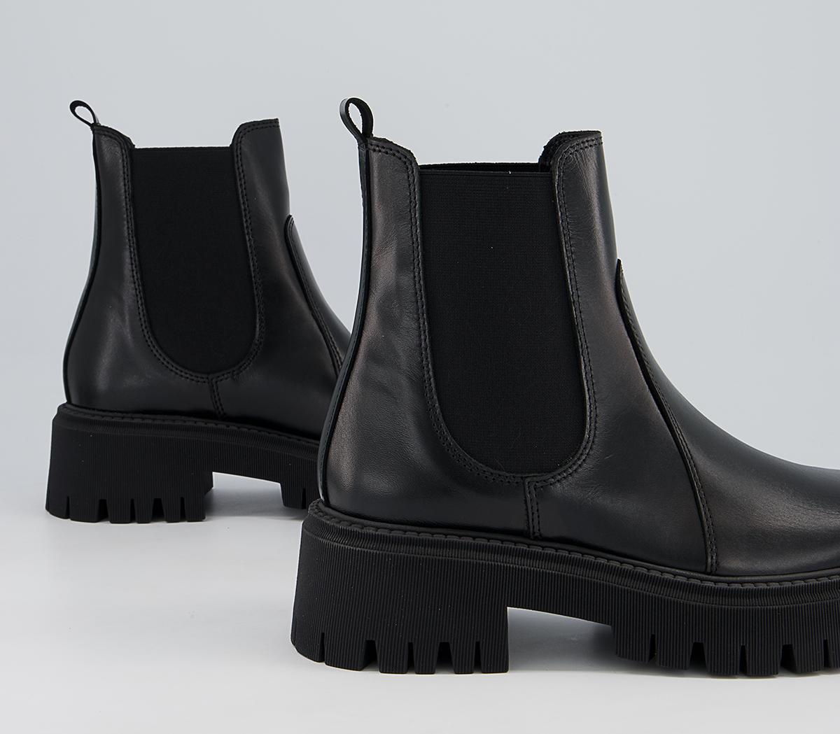 OFFICE Attract Ribbed Sole Ankle Chelsea Boots Black Leather - Women's ...