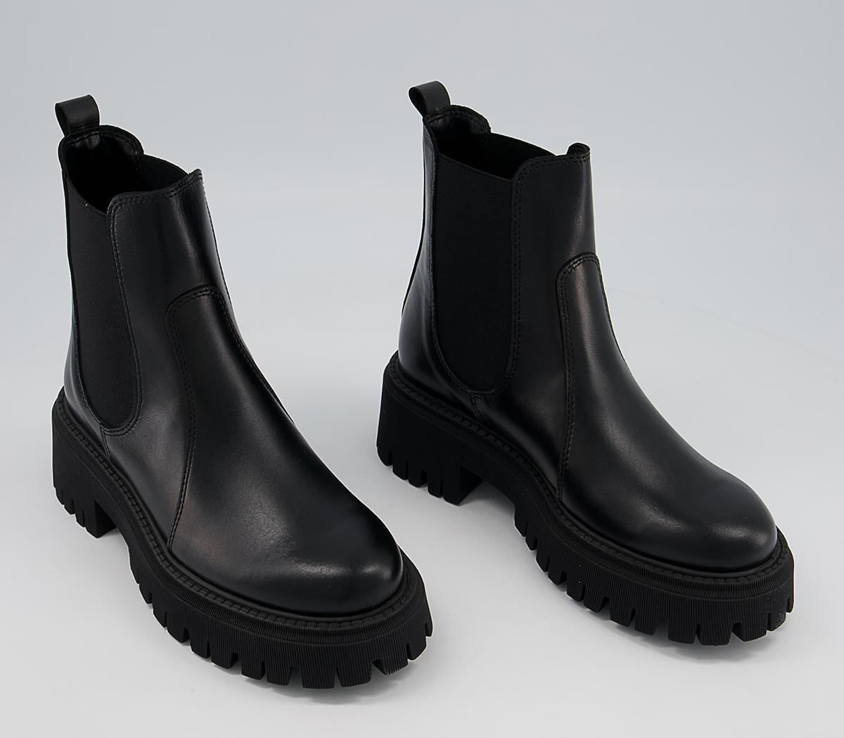 OFFICE Attract Ribbed Sole Ankle Chelsea Boots Black Leather - Women's ...