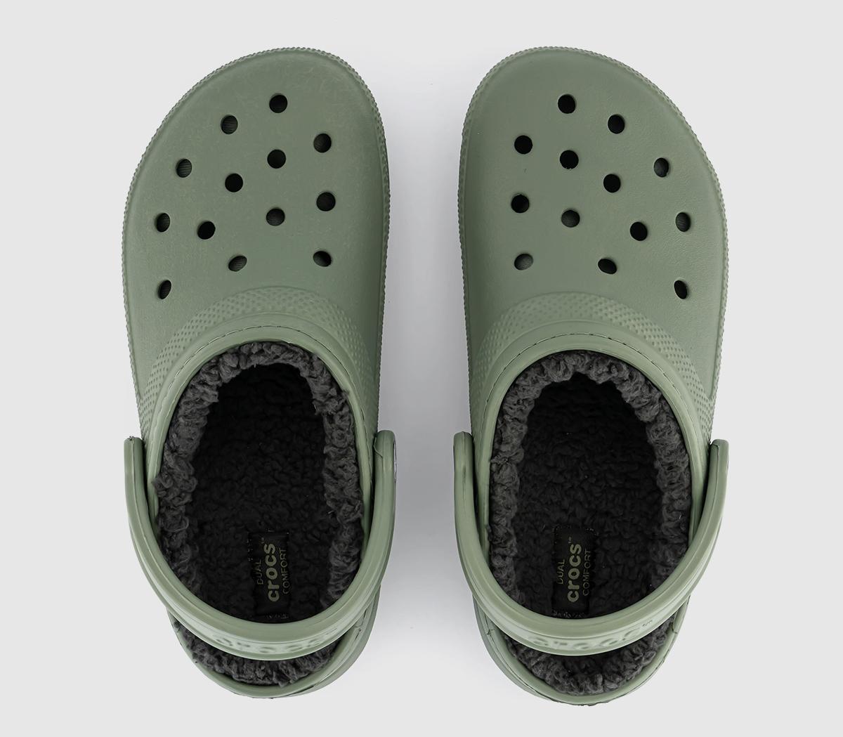 Crocs Classic Lined Croc Clogs Moss Kelp - Flat Shoes for Women