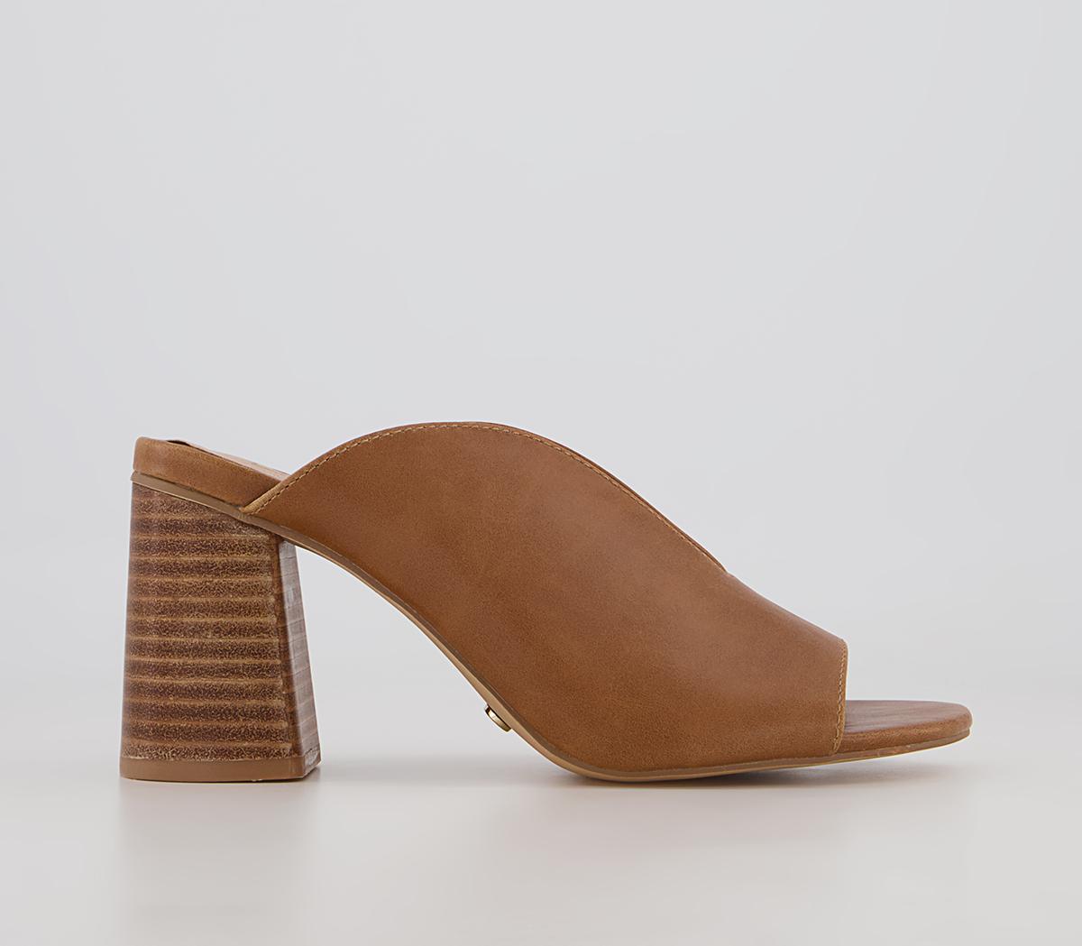 OFFICE Morning V Cut Block Heeled Slip On Mules Tan - Mules