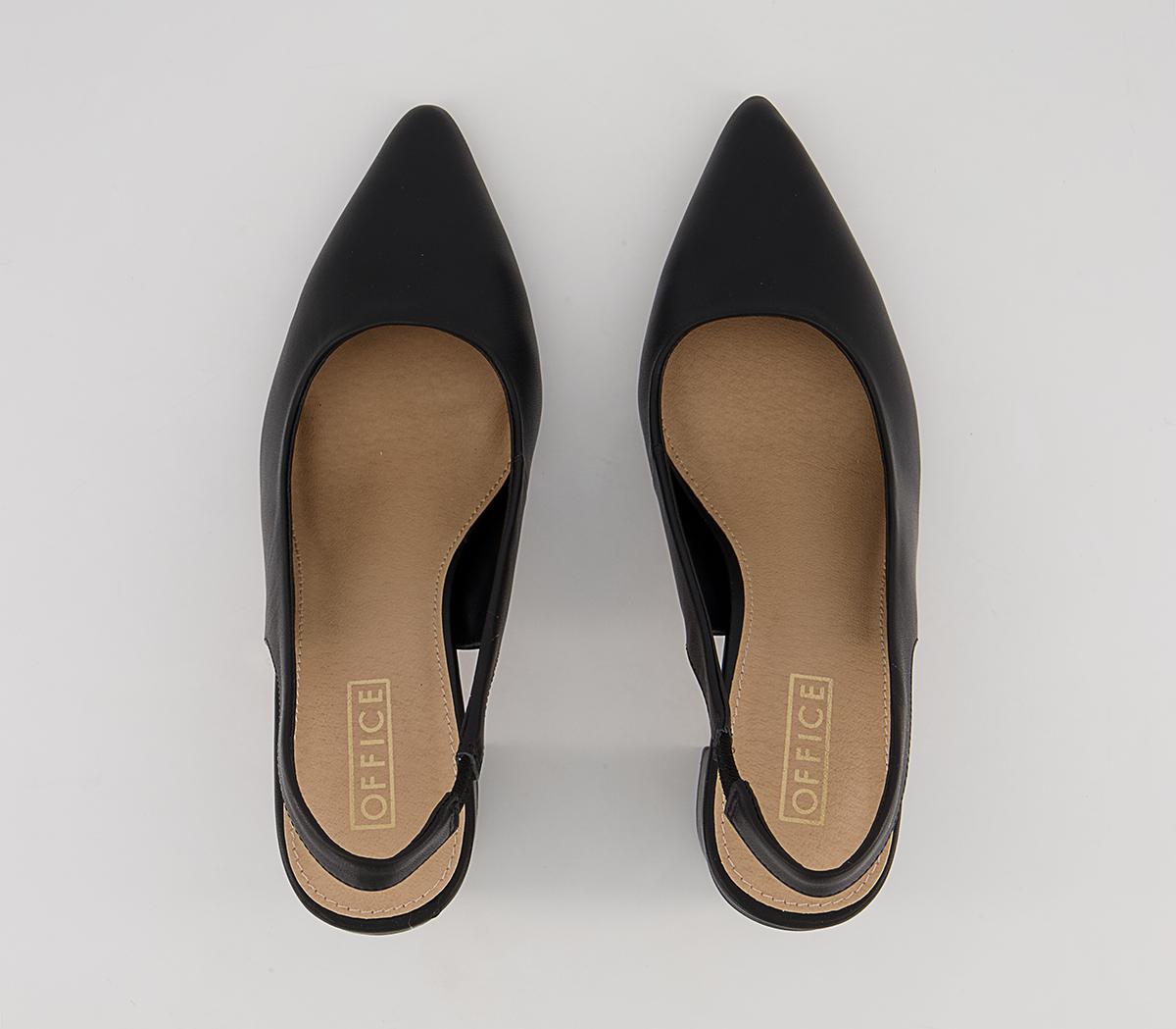 OFFICE Mistaken Pointed Slingback Block Mid Heels Black Leather - Mid Heels
