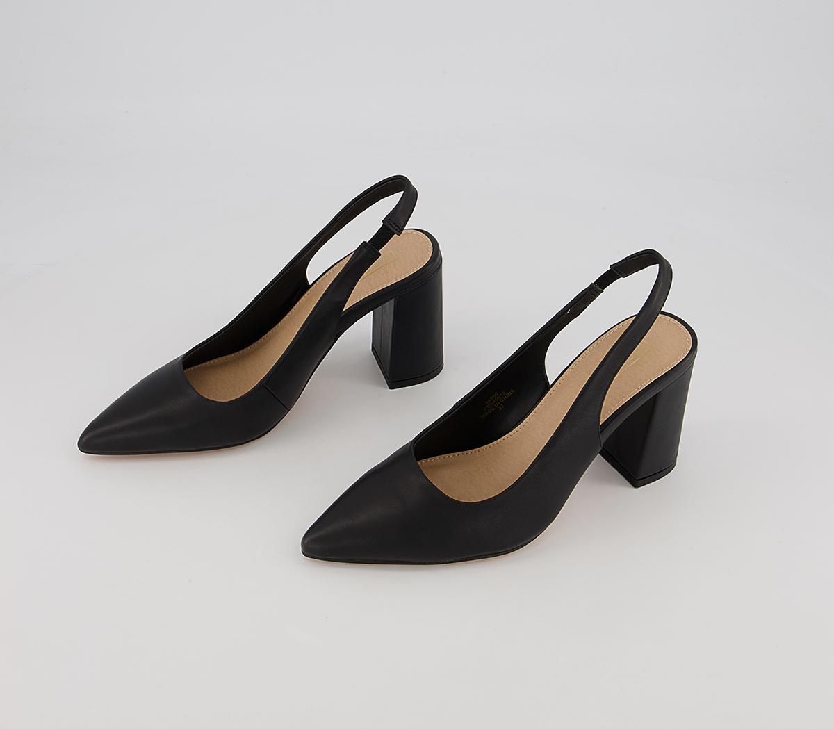 OFFICE Mistaken Pointed Slingback Block Mid Heels Black Leather - Mid Heels