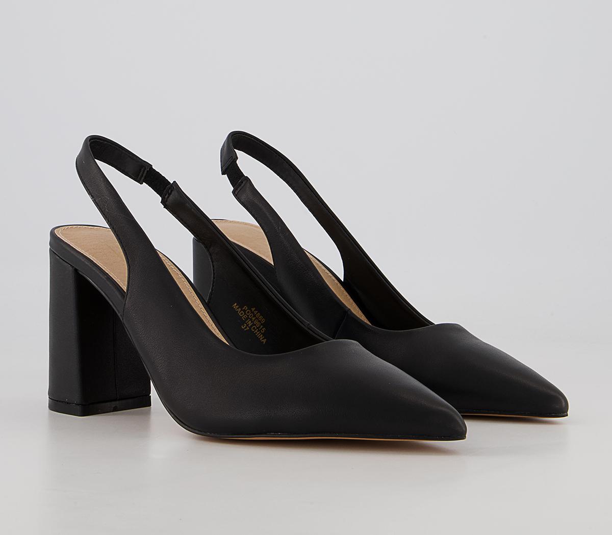 OFFICE Mistaken Pointed Slingback Block Mid Heels Black Leather - Mid Heels