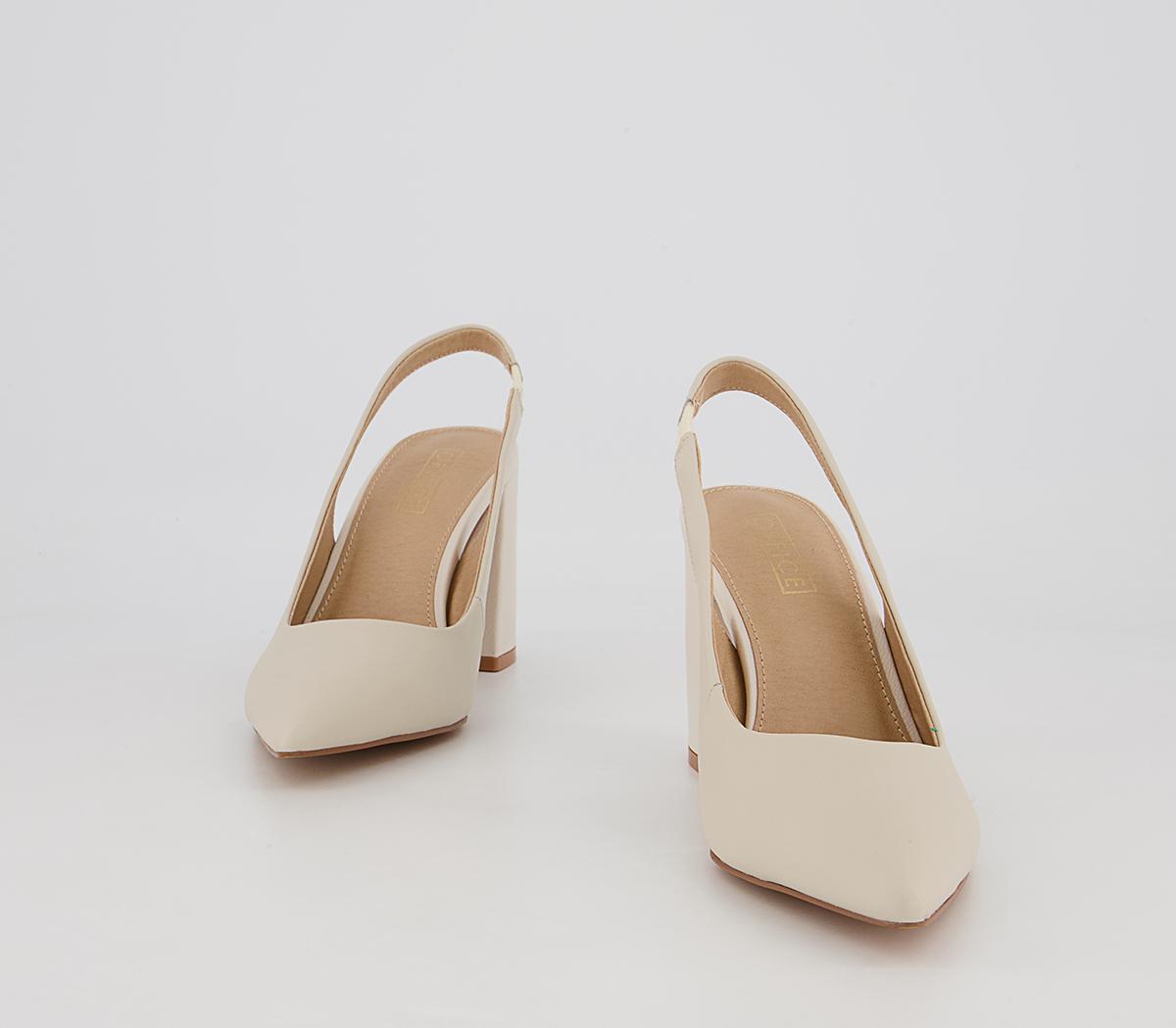 OFFICE Mistaken Pointed Slingback Block Mid Heels Off White Leather ...