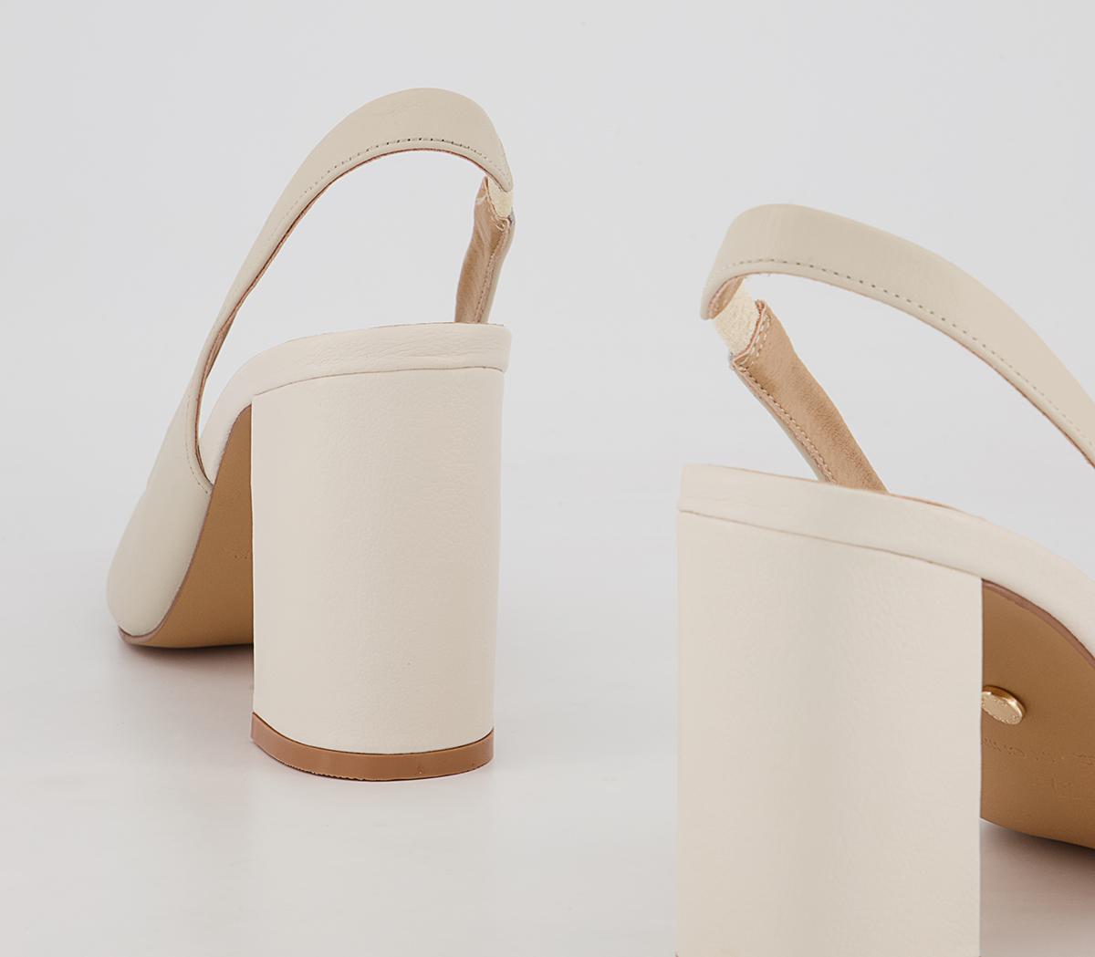 OFFICE Mistaken Pointed Slingback Block Mid Heels Off White Leather ...