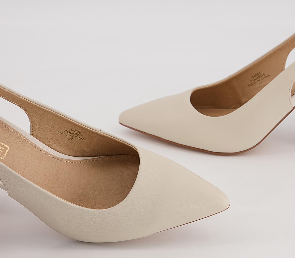 OFFICE Mistaken Pointed Slingback Block Mid Heels Off White Leather ...
