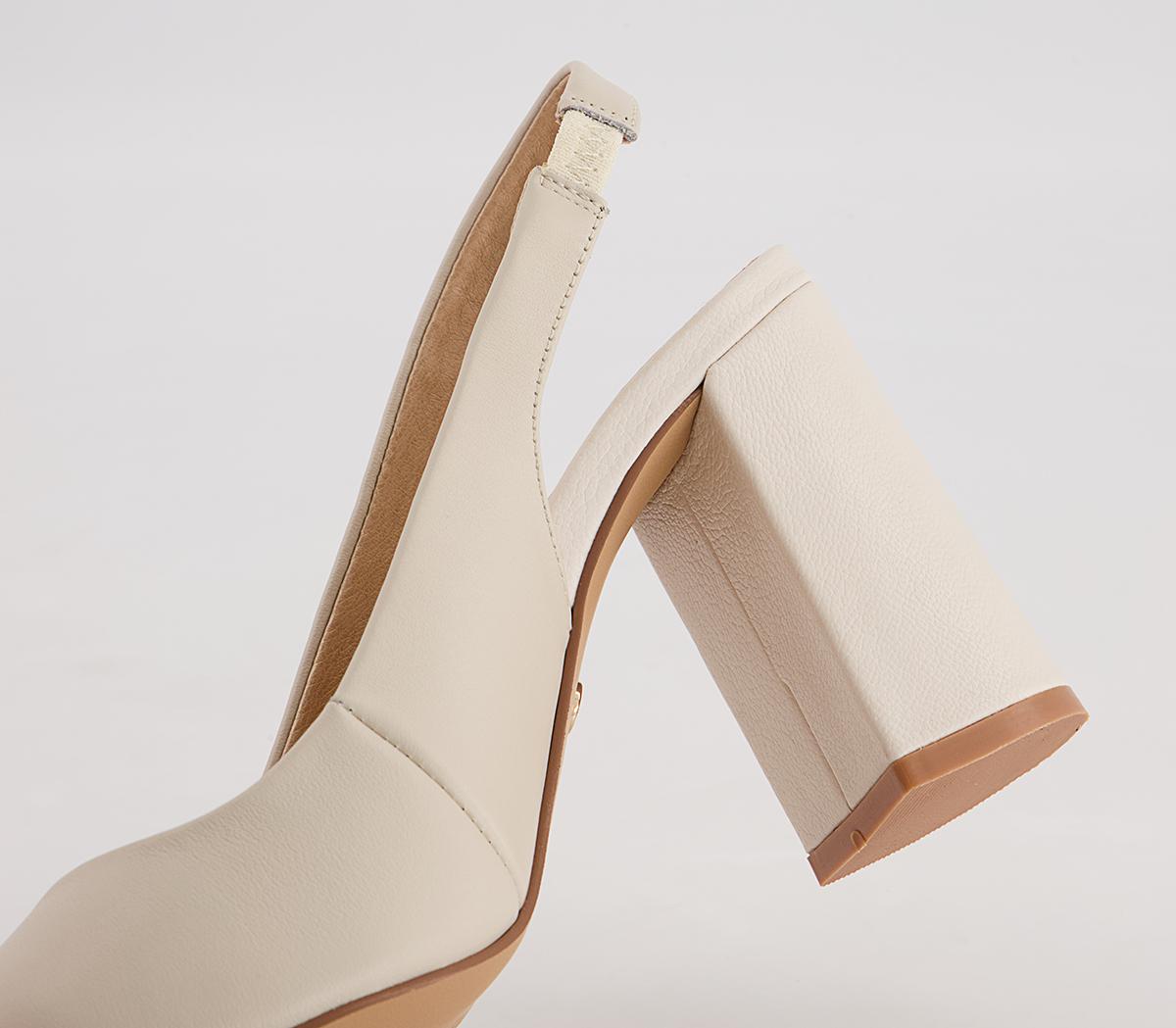 OFFICE Mistaken Pointed Slingback Block Mid Heels Off White Leather ...