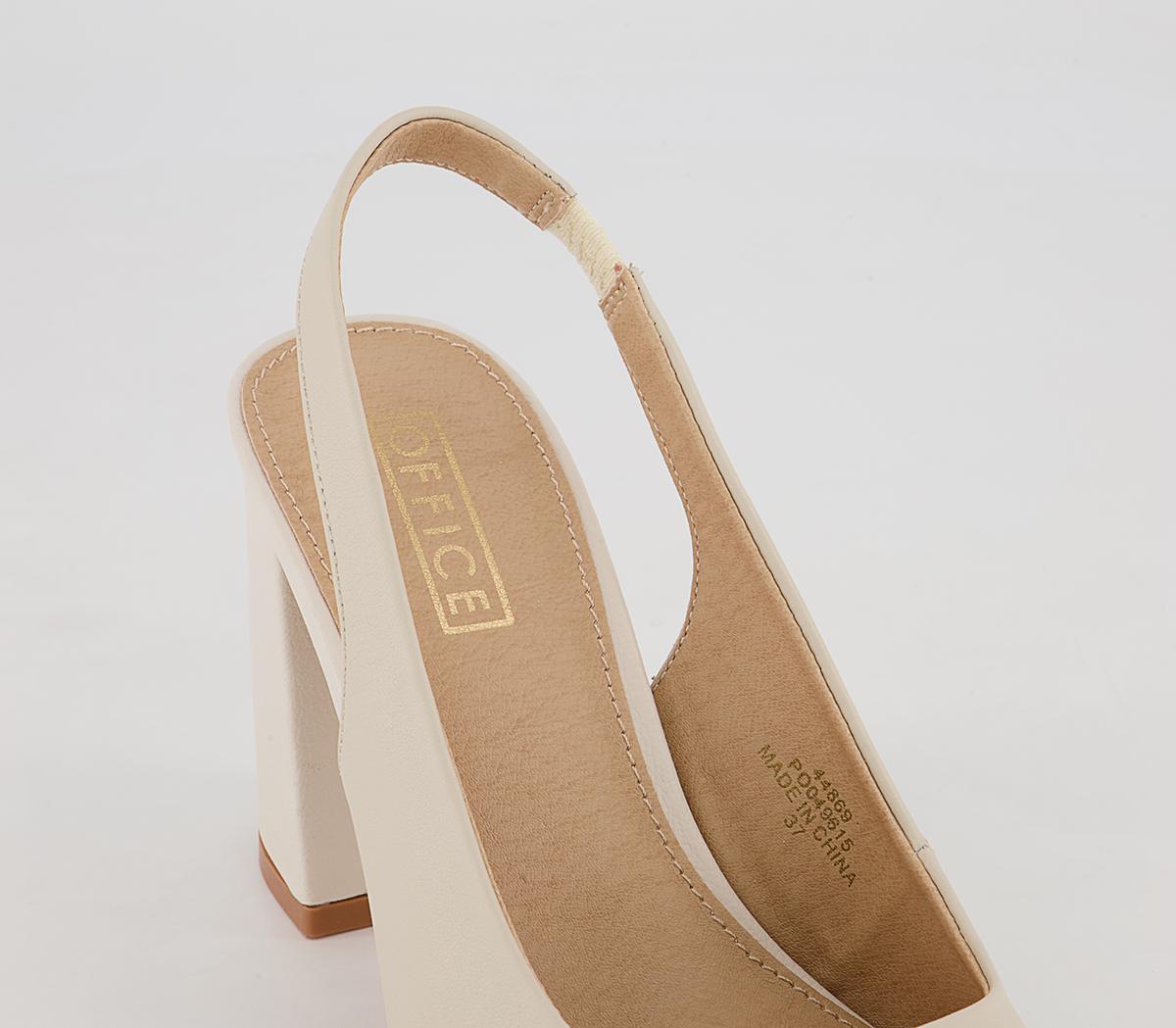 OFFICE Mistaken Pointed Slingback Block Mid Heels Off White Leather ...