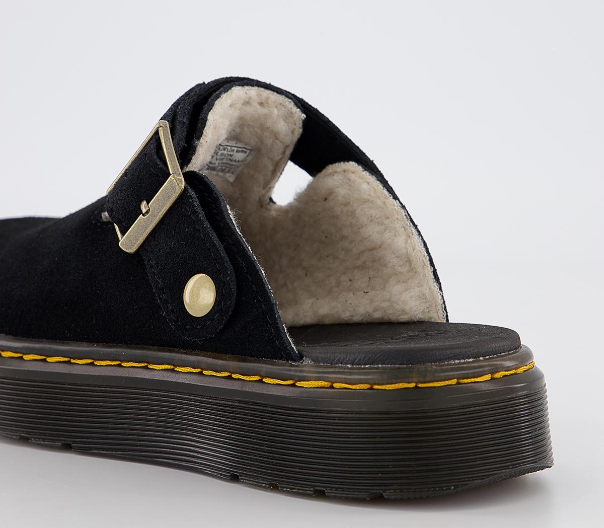 Dr. Martens Carlson Mules Black Suede Cream Sherpa - Flat Shoes for Women