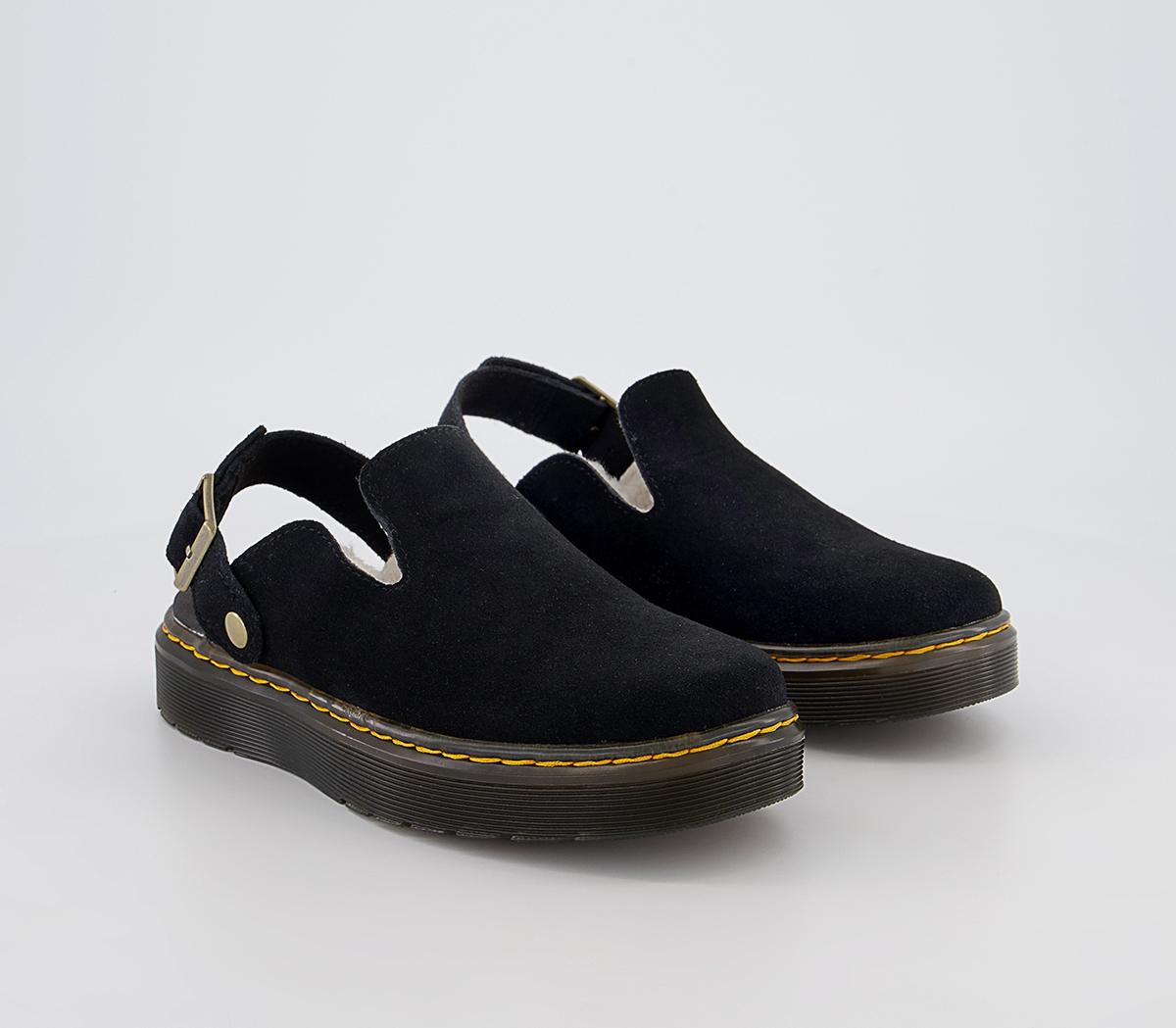 Dr. Martens Carlson Mules Black Suede Cream Sherpa - Flat Shoes for Women