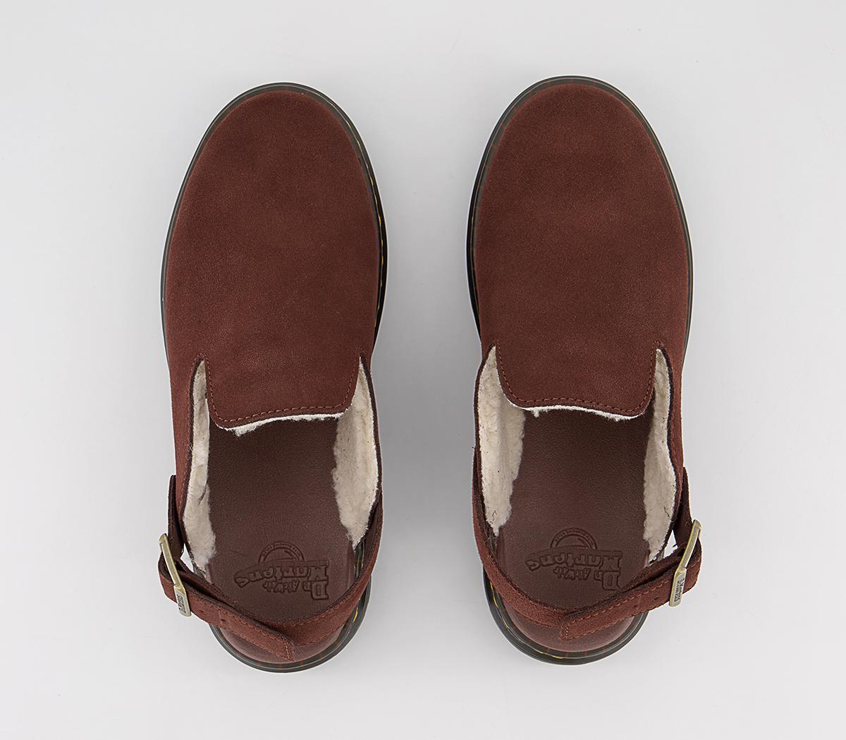 Dr. Martens Carlson Mules Dark Brown Suede Cream Sherpa - Flat Shoes ...