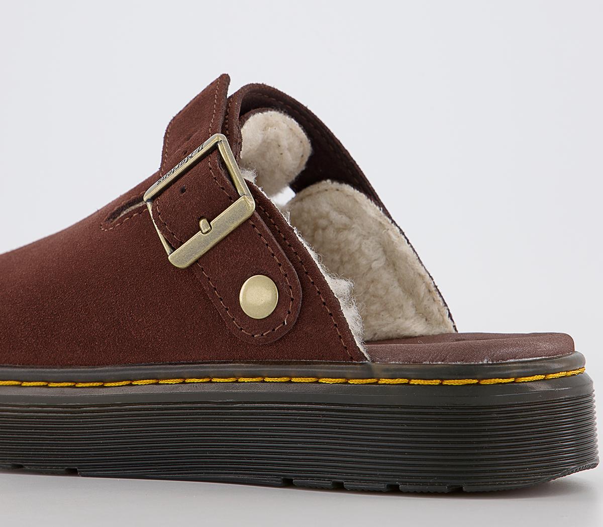 Dr. Martens Carlson Mules Dark Brown Suede Cream Sherpa - Flat Shoes ...