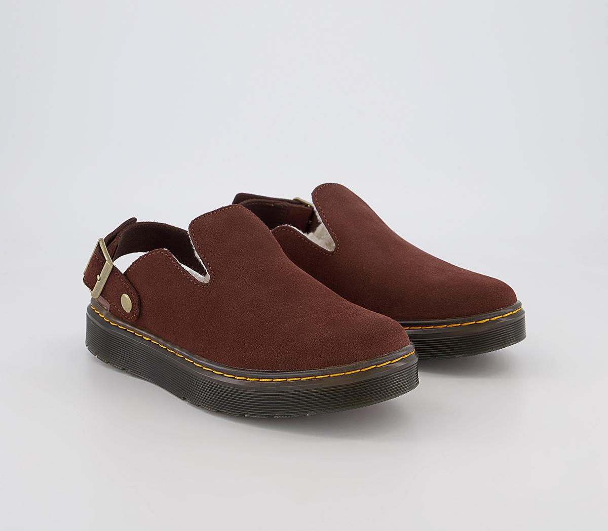 Dr. Martens Carlson Mules Dark Brown Suede Cream Sherpa - Flat Shoes ...