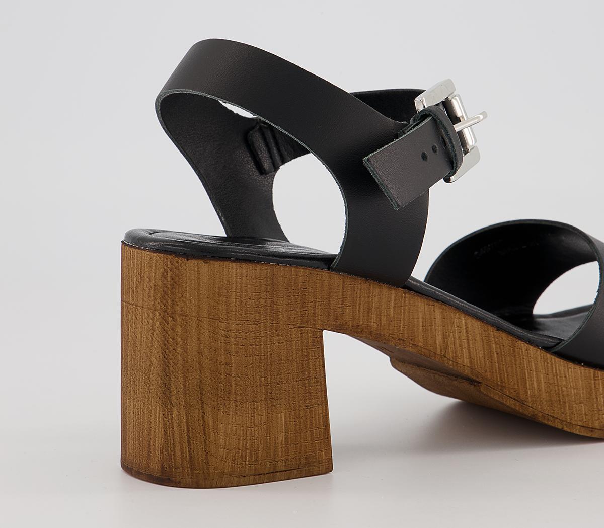 OFFICE Maeve Wood Effect Sandals Black Leather - Mid Heels