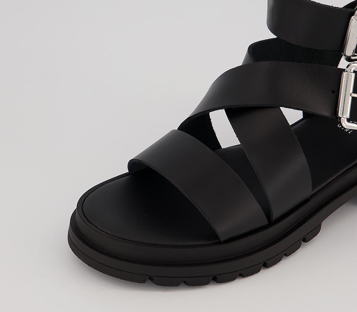 OFFICE Stash Buckle Detail Sandals Black Leather - Women’s Sandals