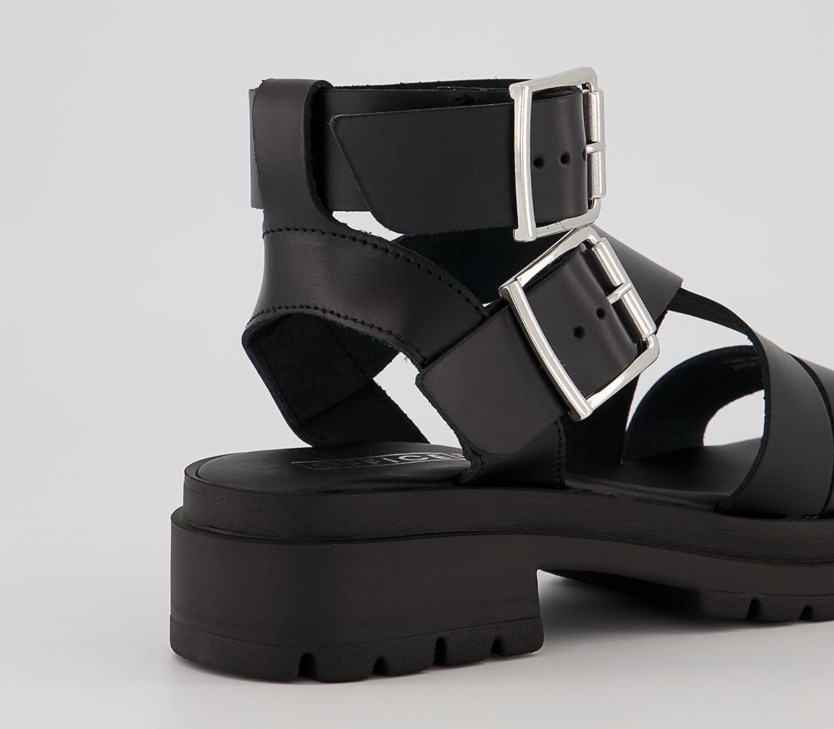 OFFICE Stash Buckle Detail Sandals Black Leather - Women’s Sandals