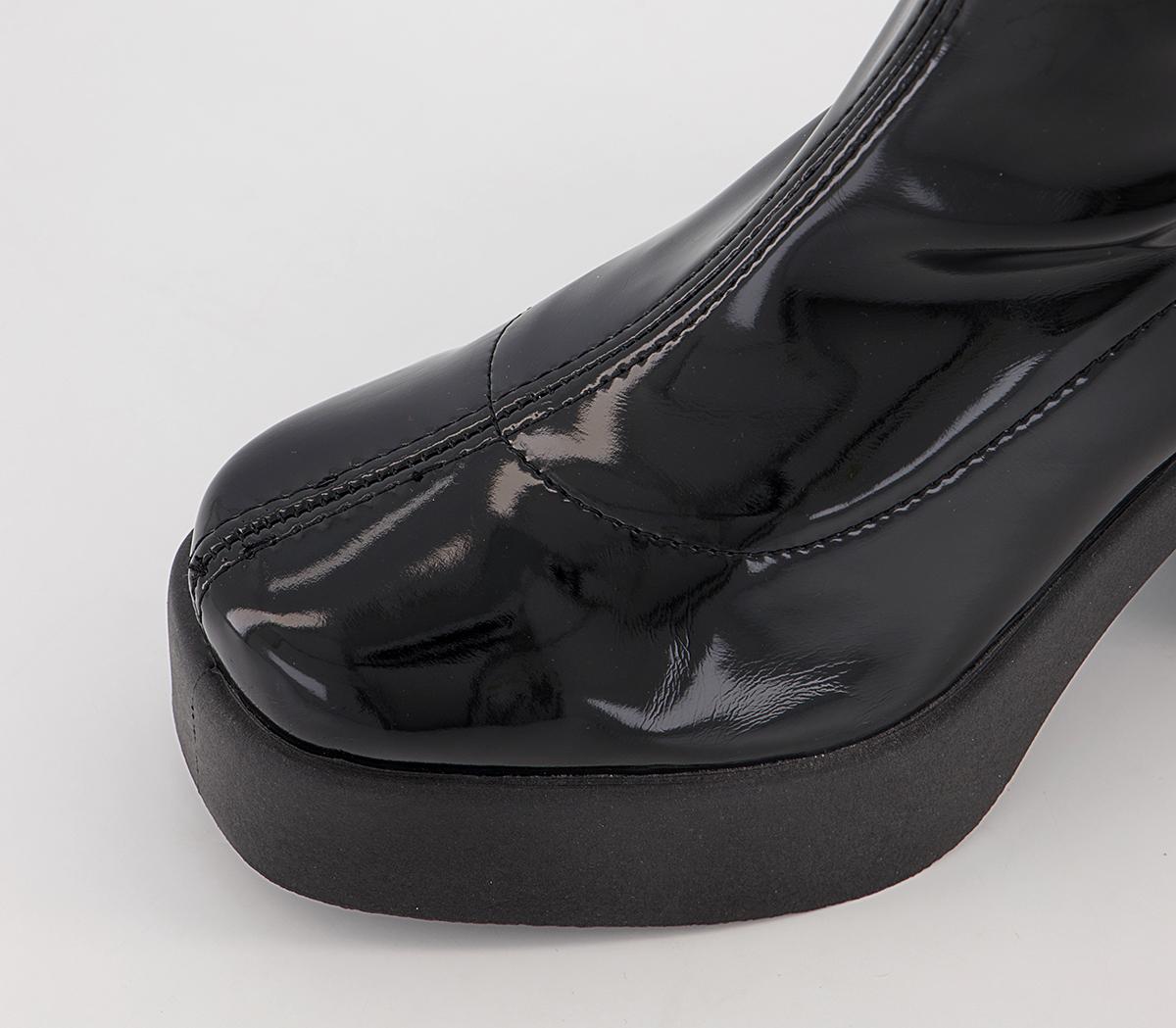 OFFICE Amenna Sock Heeled Boots Black Patent - Women's Ankle Boots