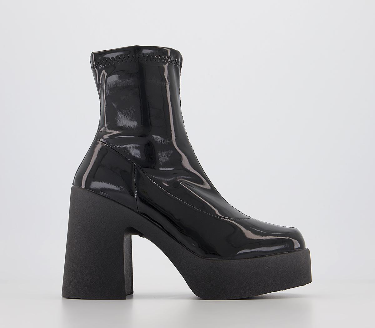 OFFICE Amenna Sock Heeled Boots Black Patent - Women's Ankle Boots