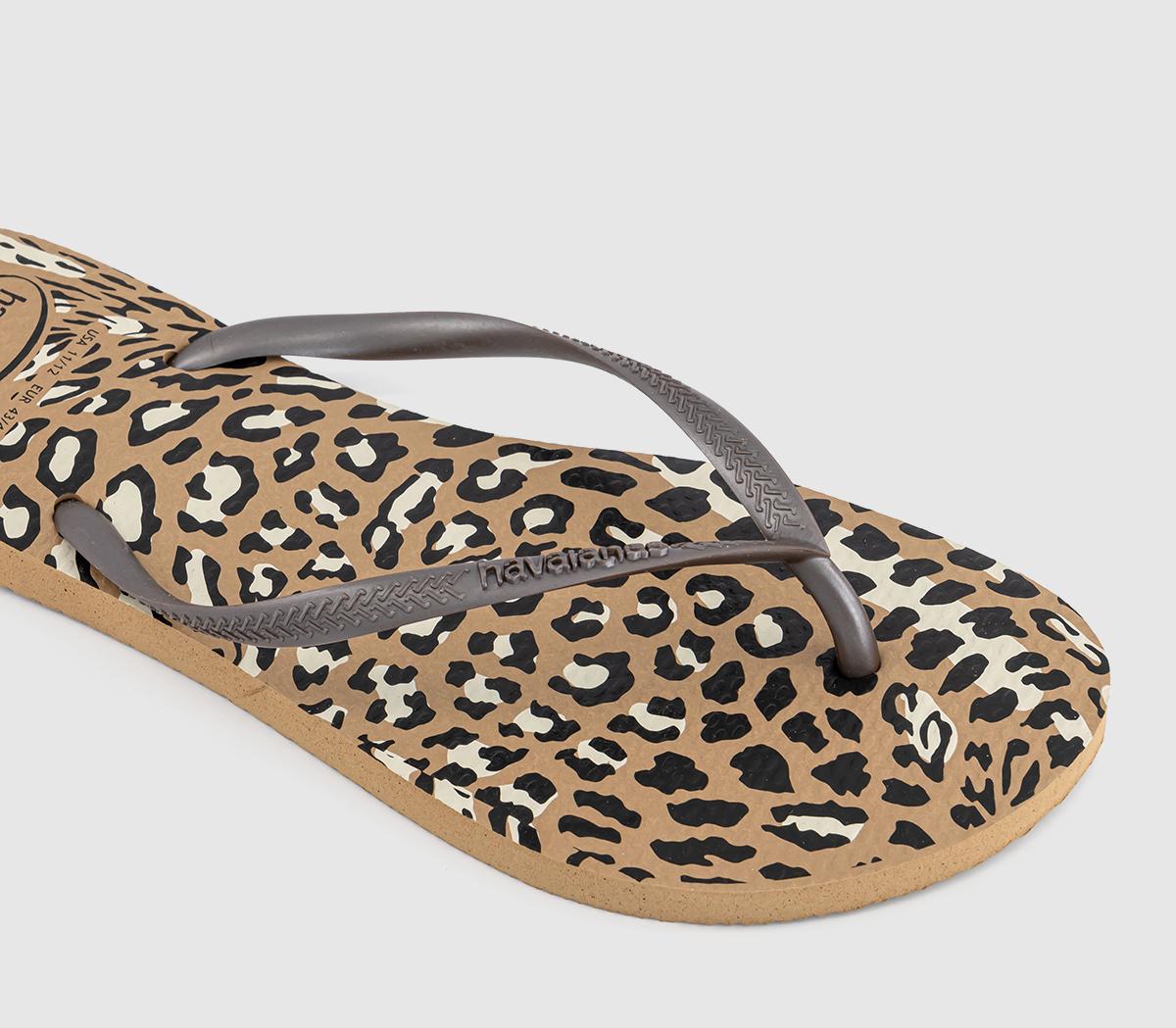Havaianas Slim Animal Flip Flops Rose Gold Leopard - Womens