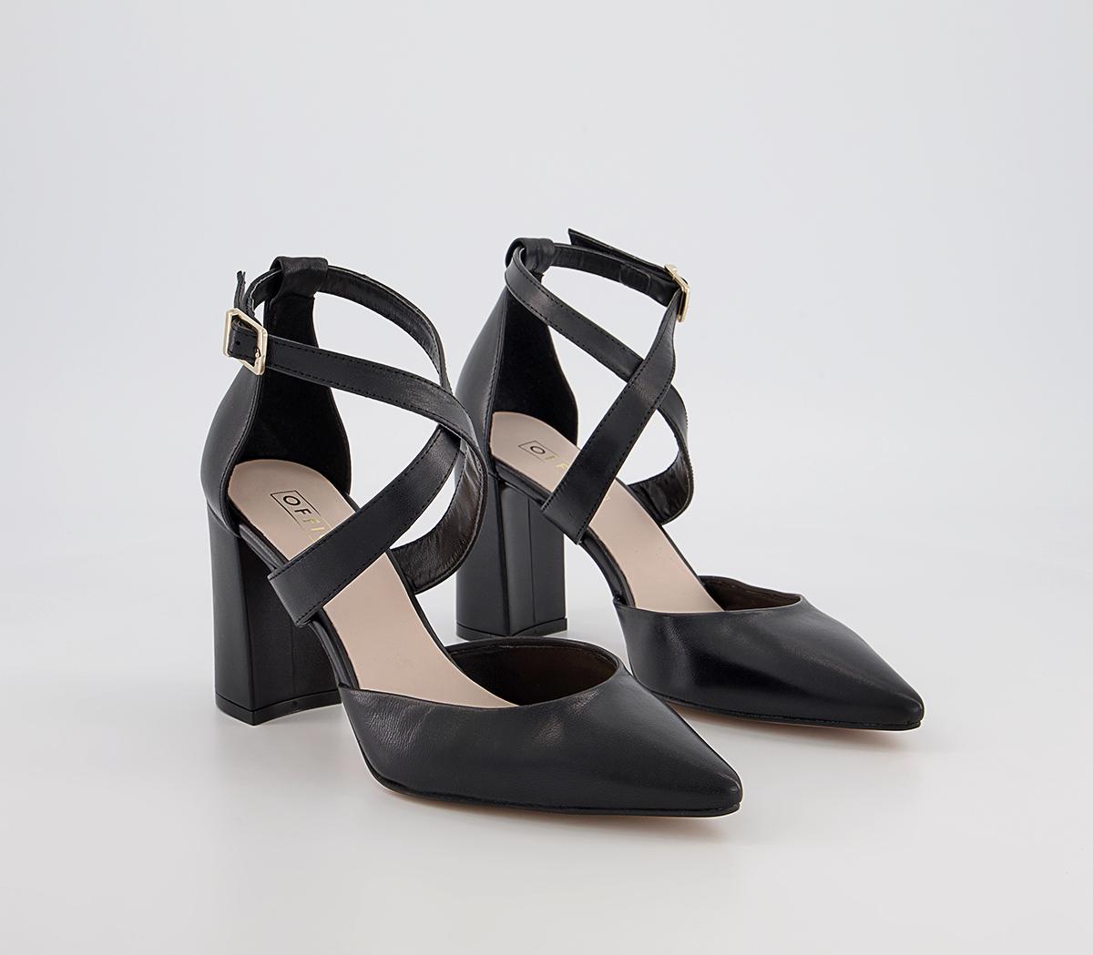 OFFICE Marne Cross Strap Court Heels Black Leather - Mid Heels