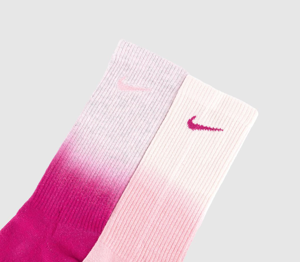 Nike Crew Socks 2 Pairs White Pink Dip Dye - Socks