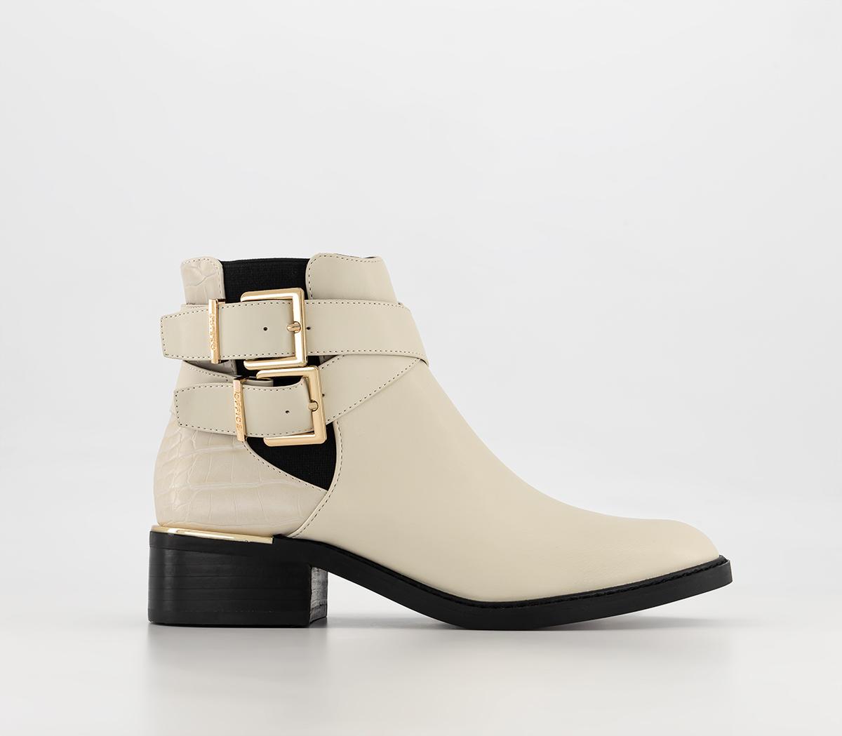 OFFICE Ana Maria Buckle Strap Ankle Boots Cream Croc - Women's Ankle Boots