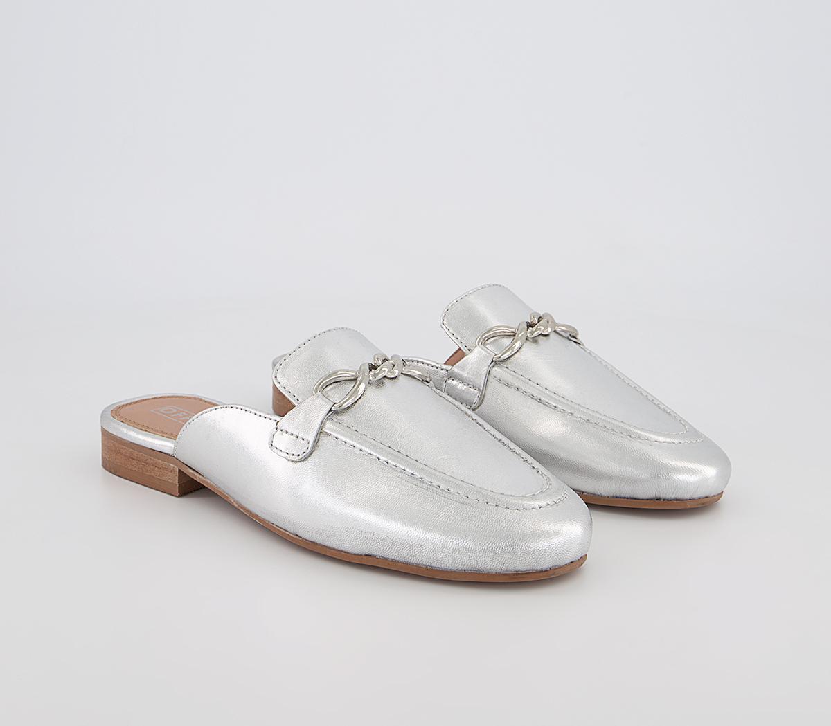 OFFICE Frost Backless Loafers Silver Leather - Women’s Loafers