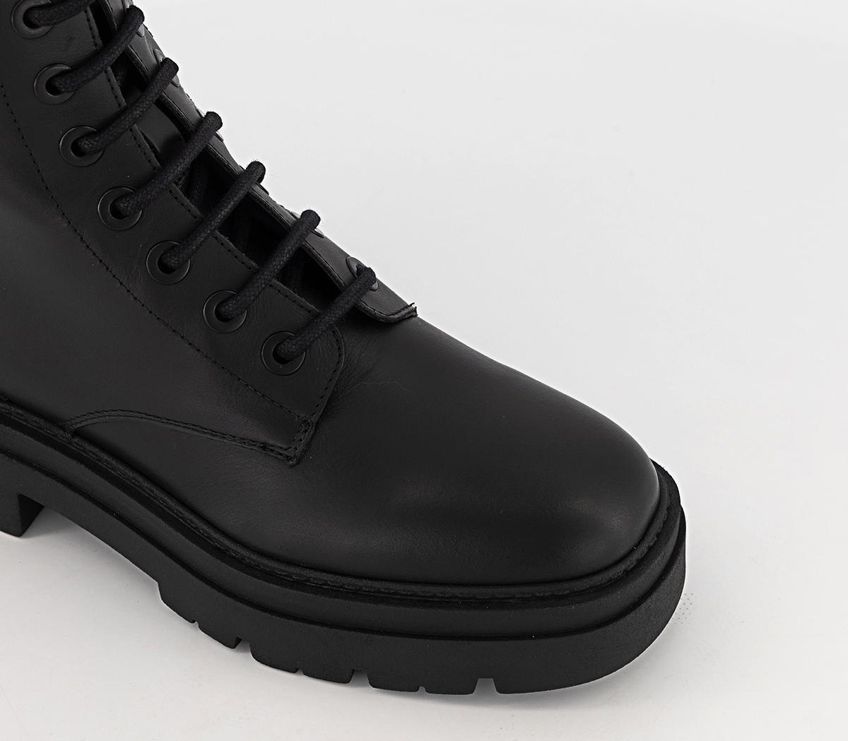 OFFICE Arrow Cleat Sole Lace Up Hiker Boots Black Leather - Women's ...