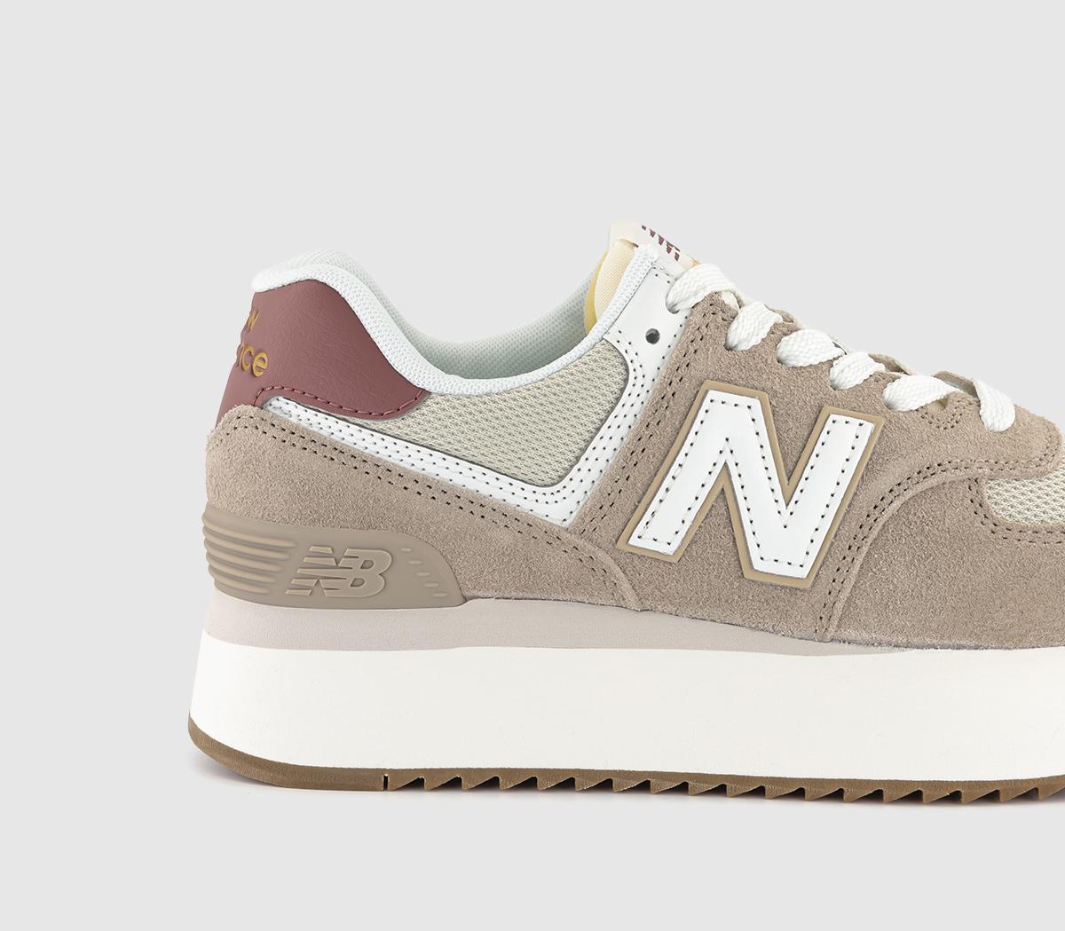 New Balance 574 Platform Trainers Driftwood White Burgundy Gum - Women ...