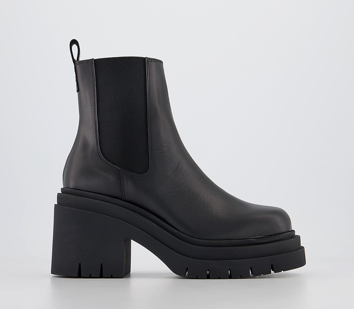 OFFICE Agnes Chunky Block Heel Ankle Boots Black Leather - Women's ...