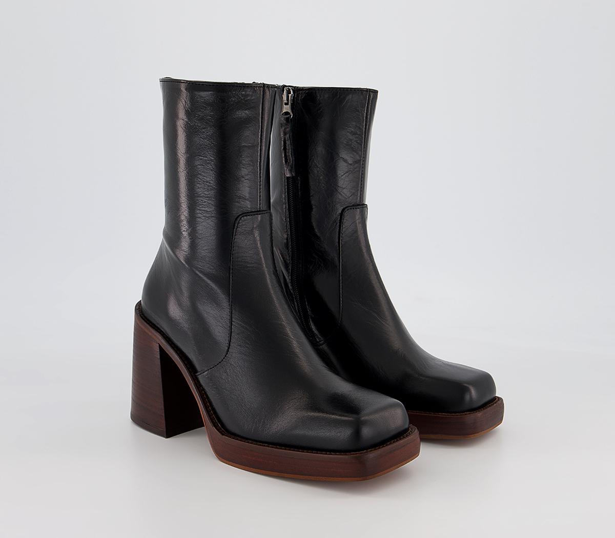 OFFICE Anthem Chunky Platform Block Ankle Boots Black Leather - Women's ...