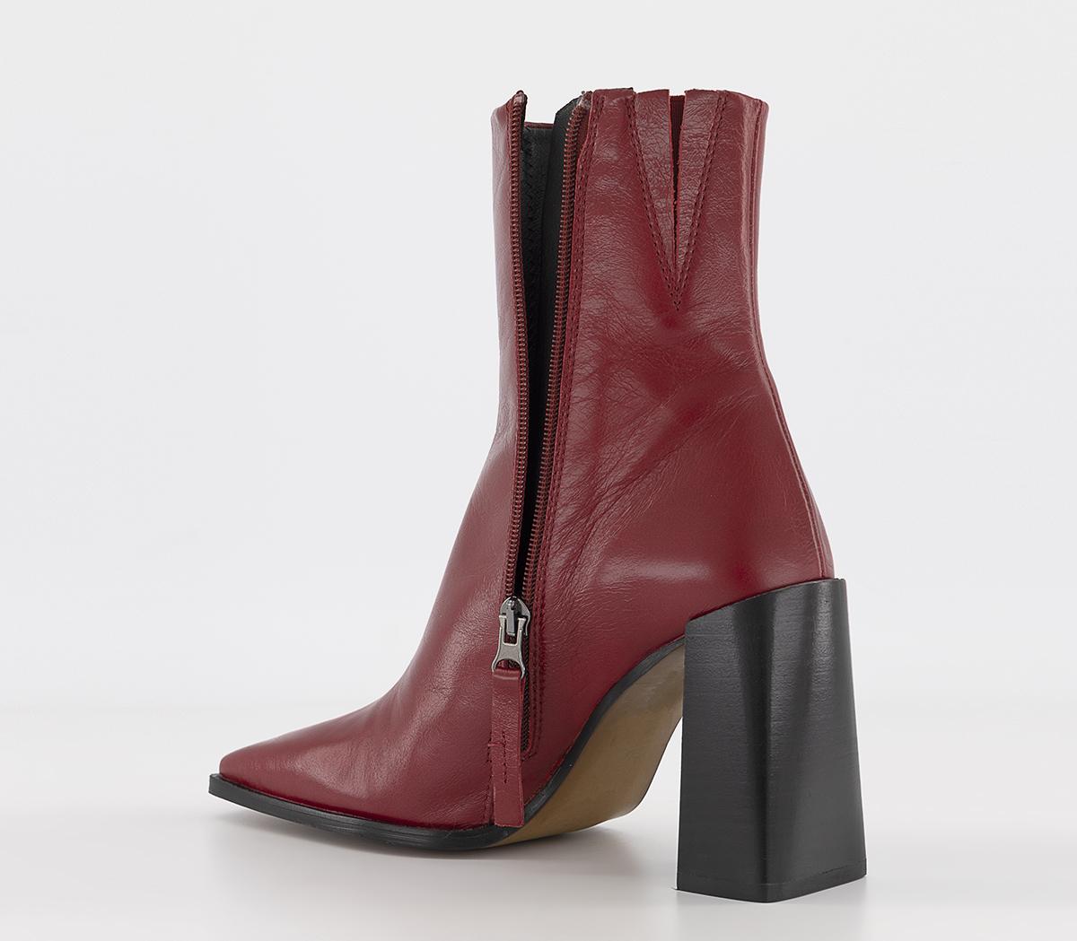 OFFICE Arlen Square Toe Ankle Boots Red Leather - Women's Ankle Boots