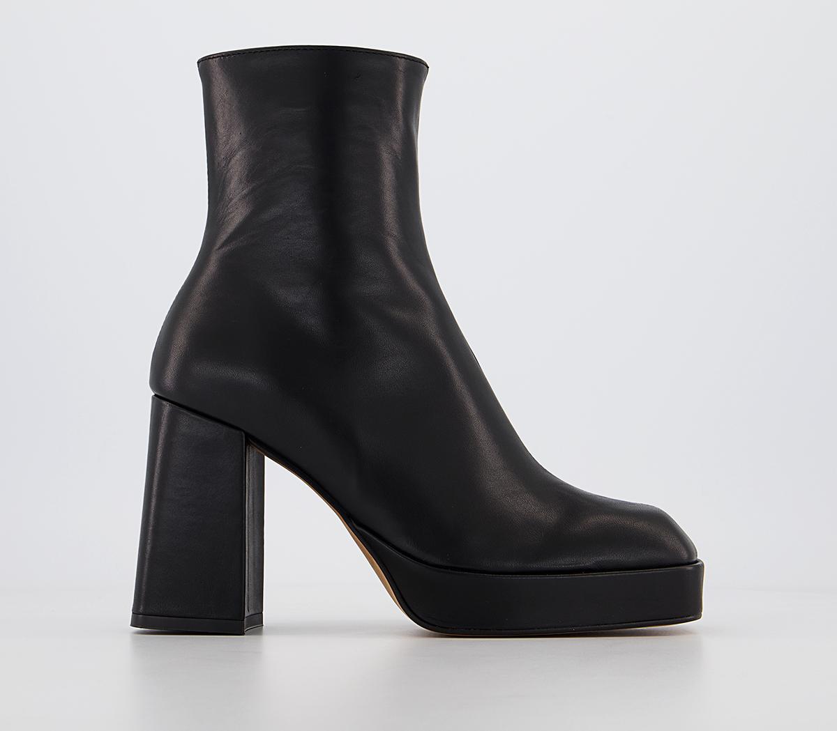 OFFICE Attitude Square Toe Platform Ankle Boots Black Leather - Women's ...