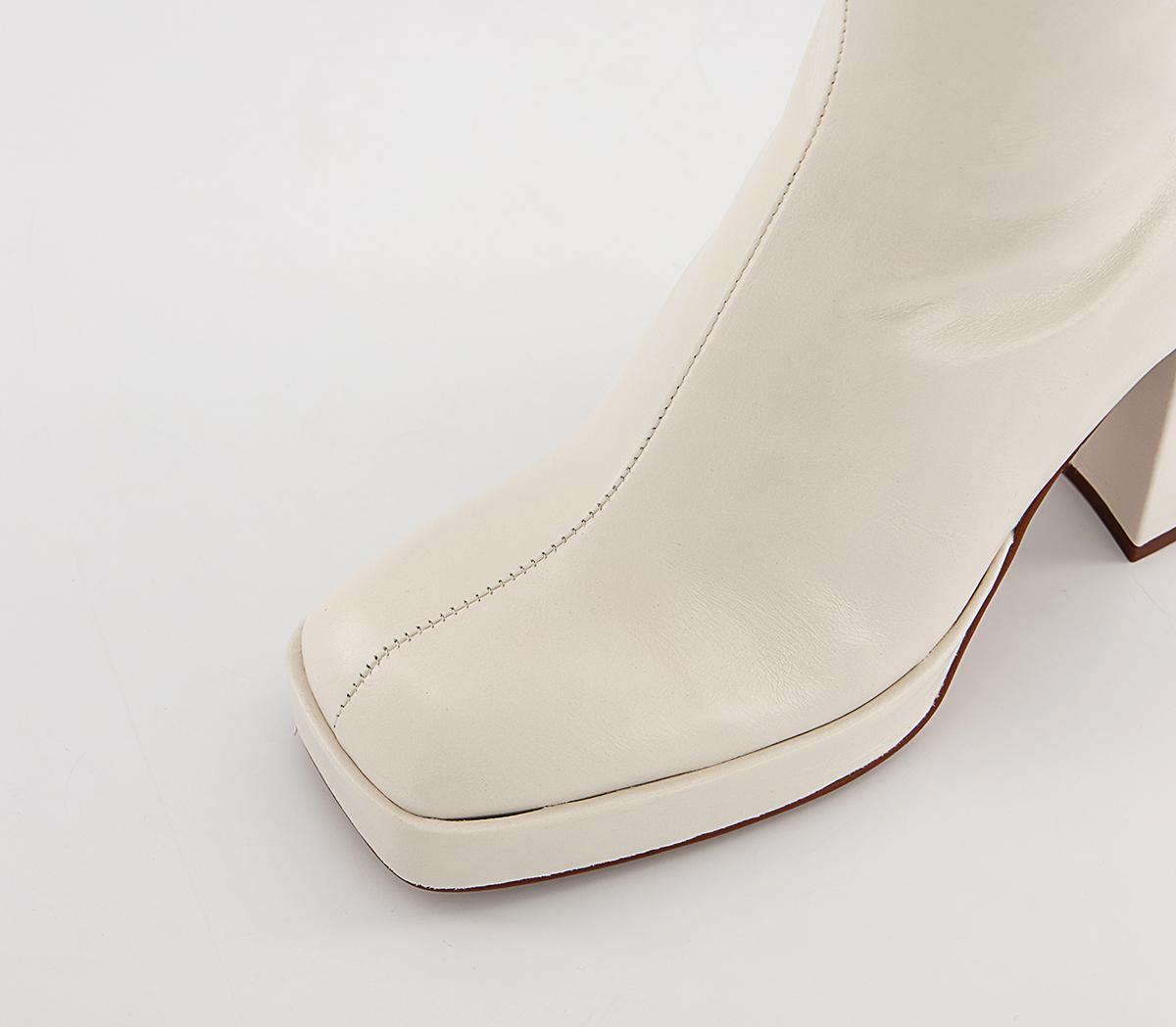 OFFICE Attitude Square Toe Platform Ankle Boots Cream Leather - Women's ...