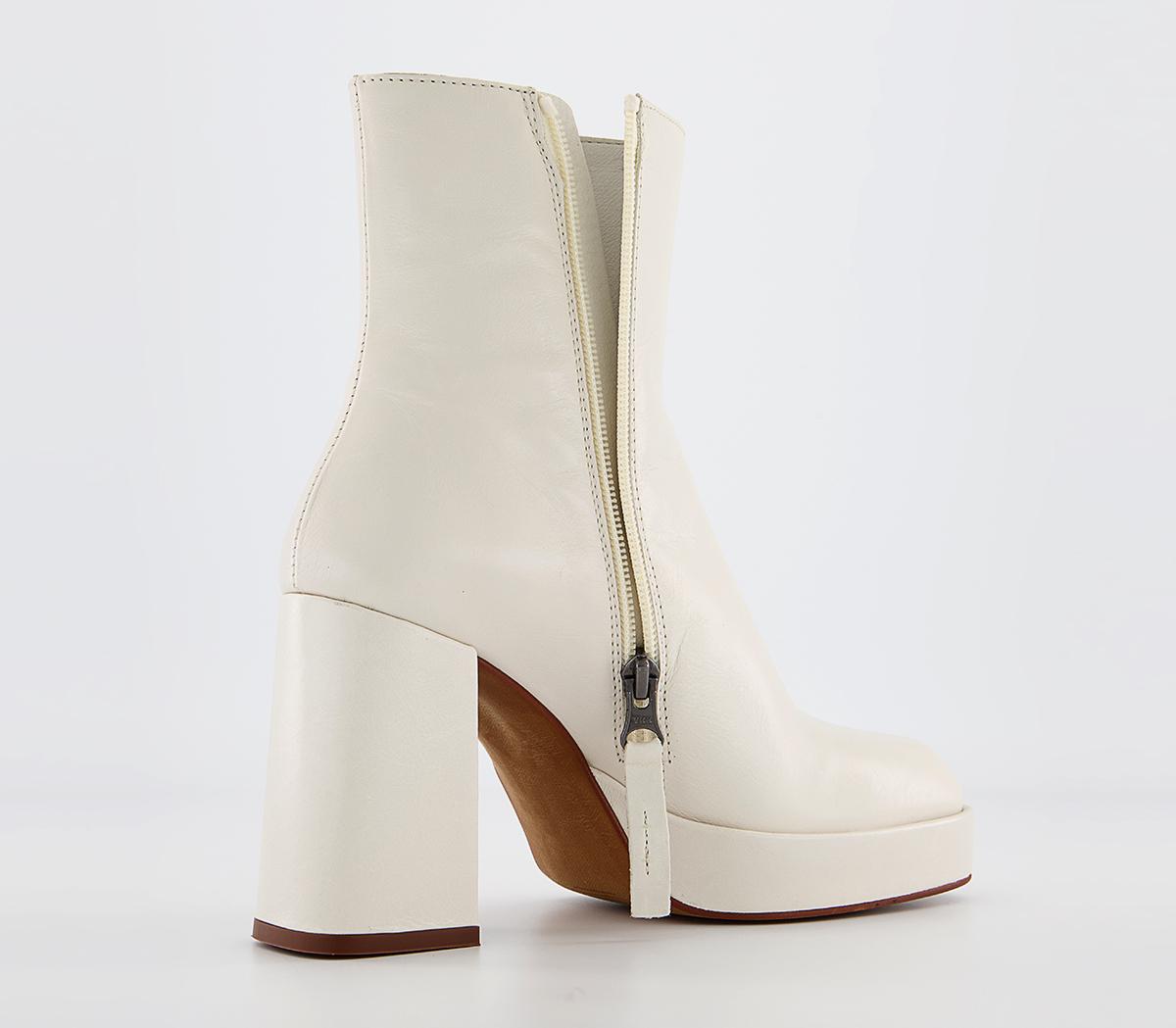 OFFICE Attitude Square Toe Platform Ankle Boots Cream Leather - Women's ...