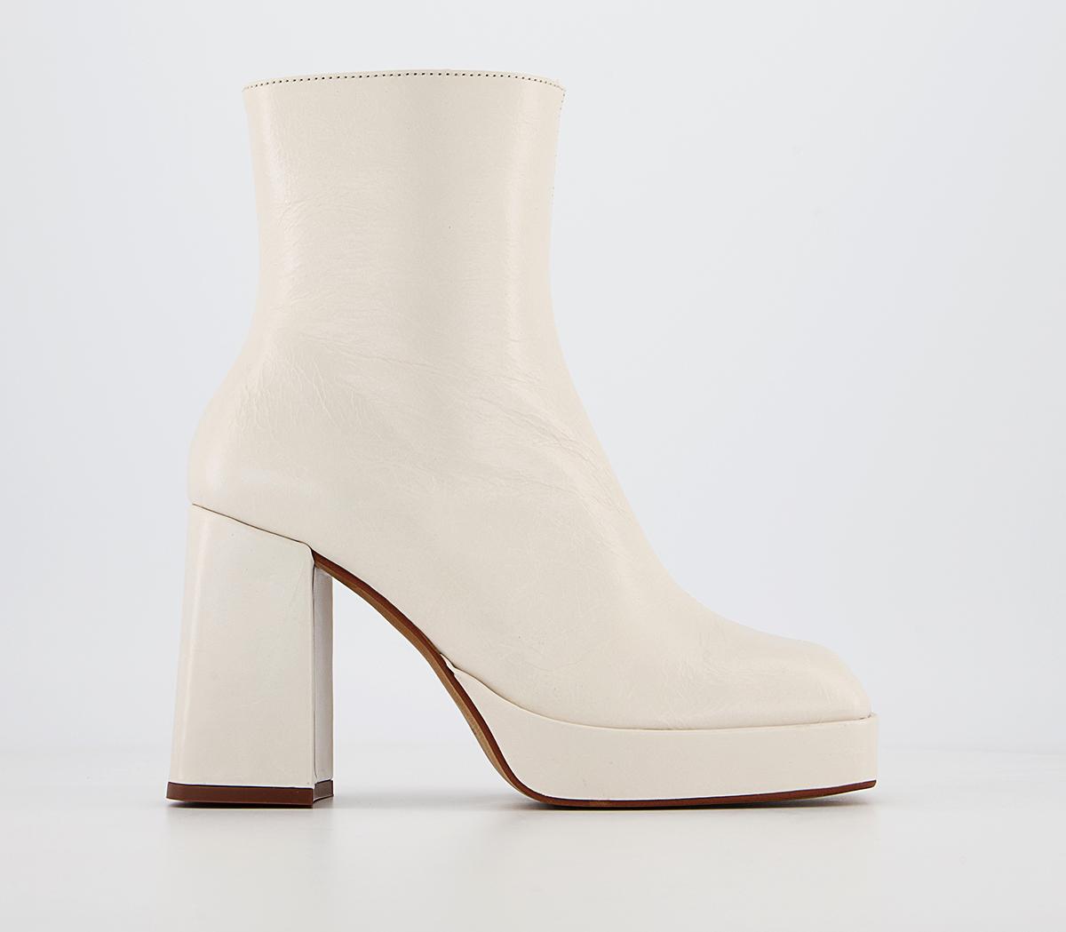 OFFICE Attitude Square Toe Platform Ankle Boots Cream Leather - Women's ...