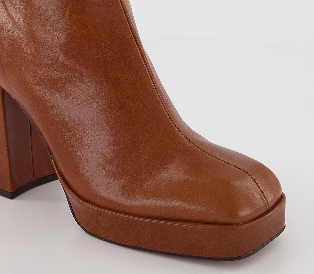 OFFICE Attitude Square Toe Platform Ankle Boots Tan Leather - Women's ...