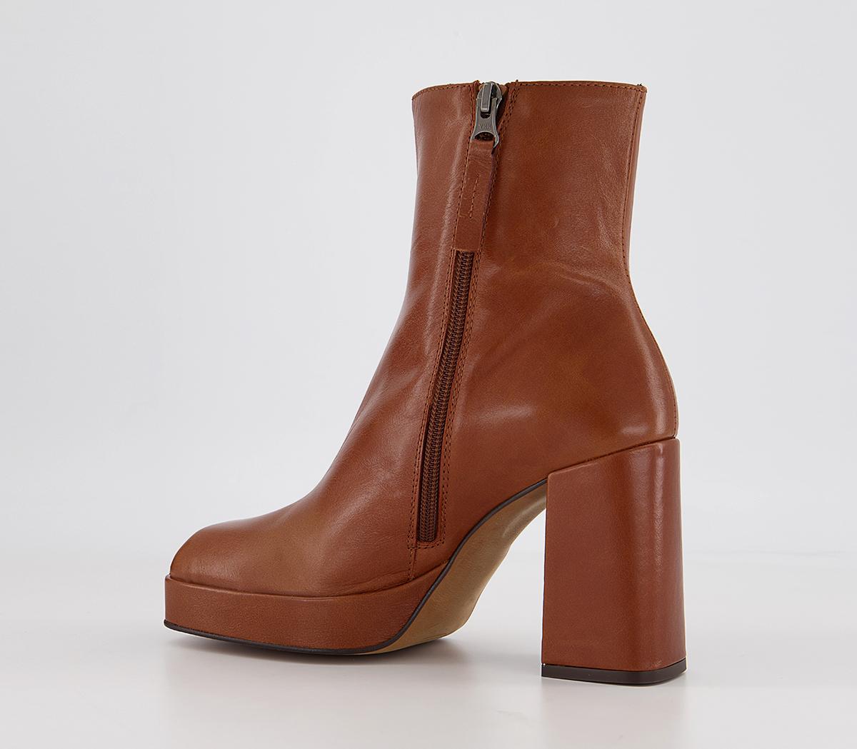 OFFICE Attitude Square Toe Platform Ankle Boots Tan Leather - Women's ...