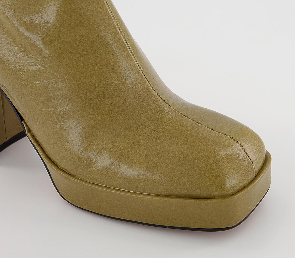 OFFICE Attitude Square Toe Platform Ankle Boots Green Leather - Women's ...