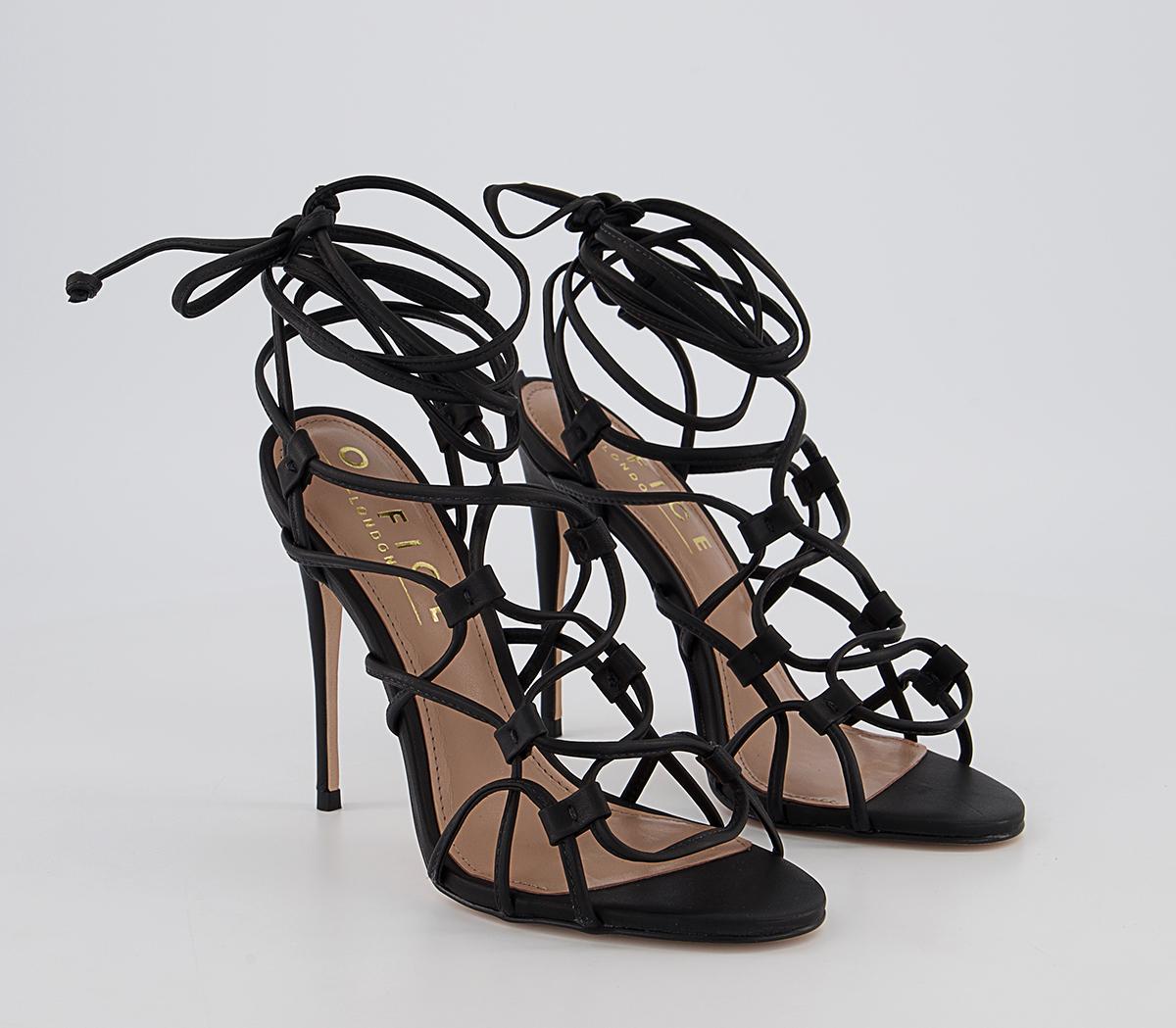OFFICE Higher Multi Strap Tie Ankle Sandals Black - Heels