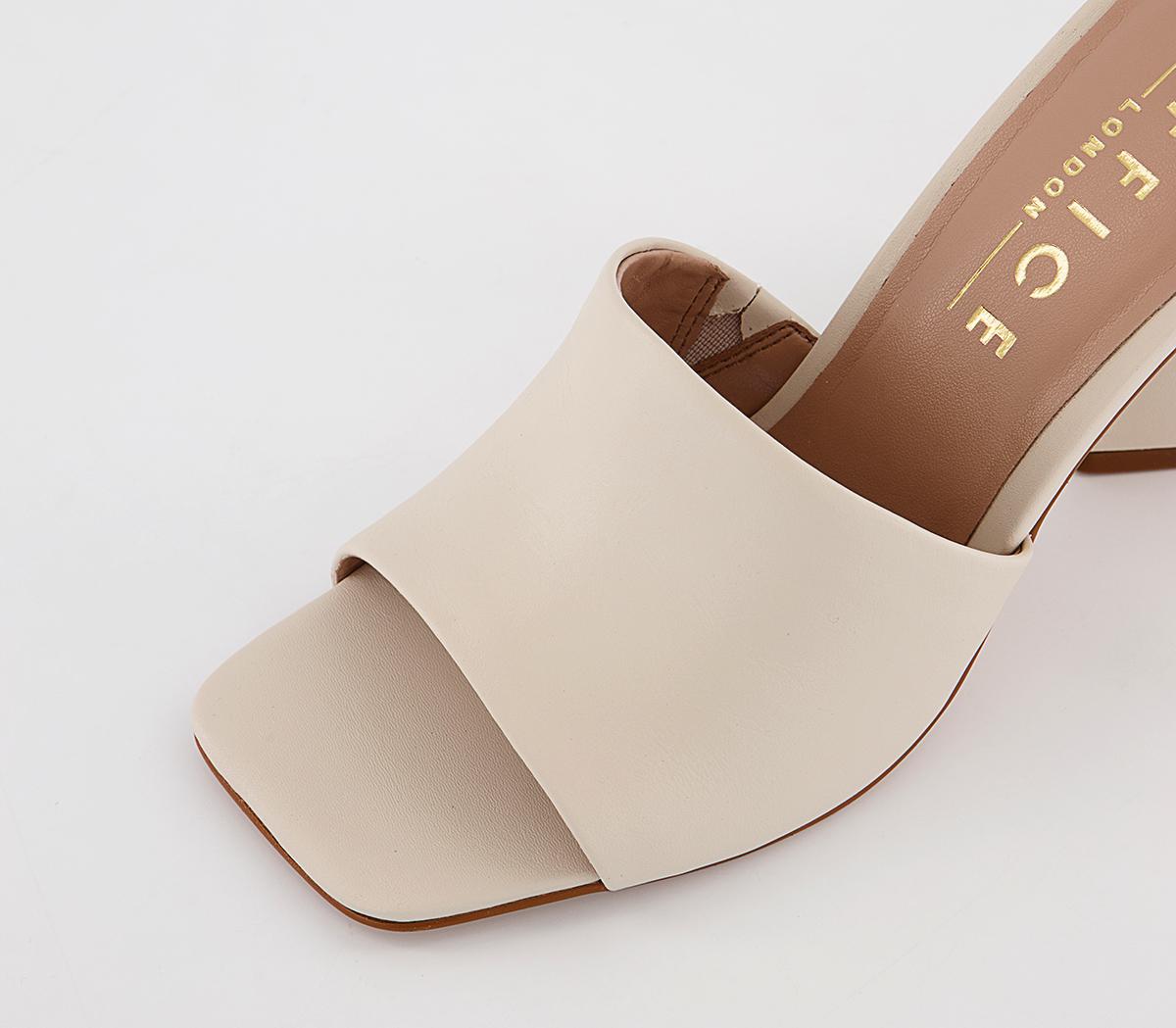 OFFICE Mila Triangle Block Heel Mules Cream Leather - Heels