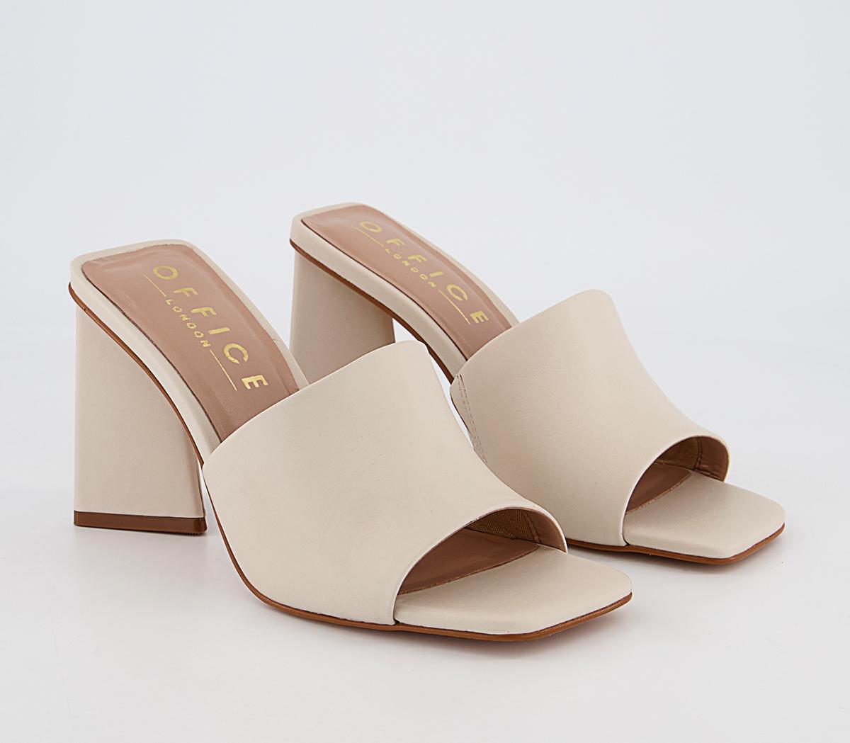 OFFICE Mila Triangle Block Heel Mules Cream Leather - Heels