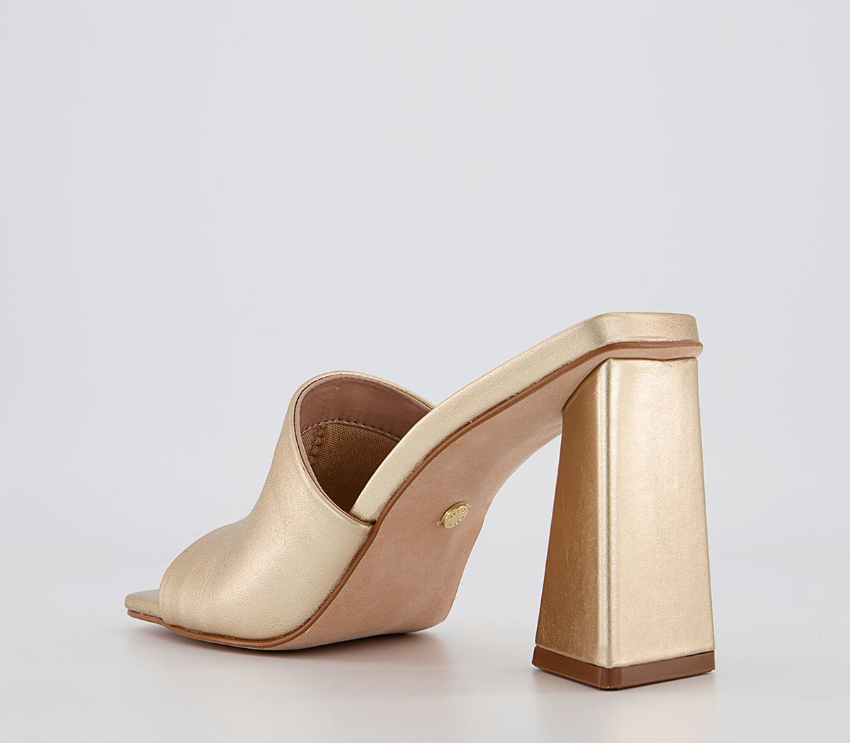 OFFICE Mila Triangle Block Heel Mules Gold Leather - Heels
