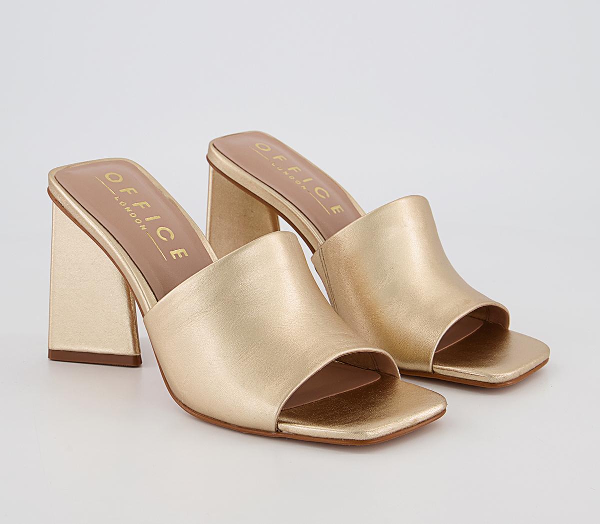 OFFICE Mila Triangle Block Heel Mules Gold Leather - Heels