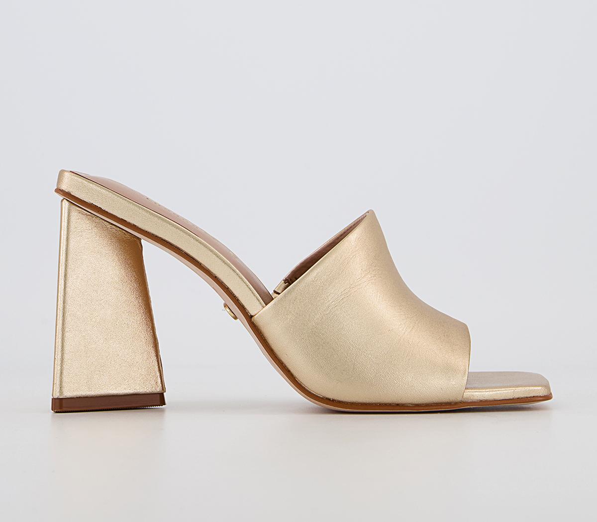 OFFICE Mila Triangle Block Heel Mules Gold Leather - Heels