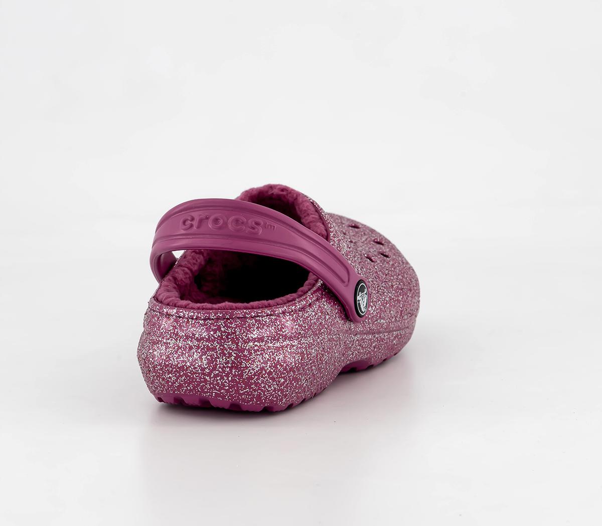Crocs Classic Lined Kids Clogs Fuchsia Fun Glitter - Unisex