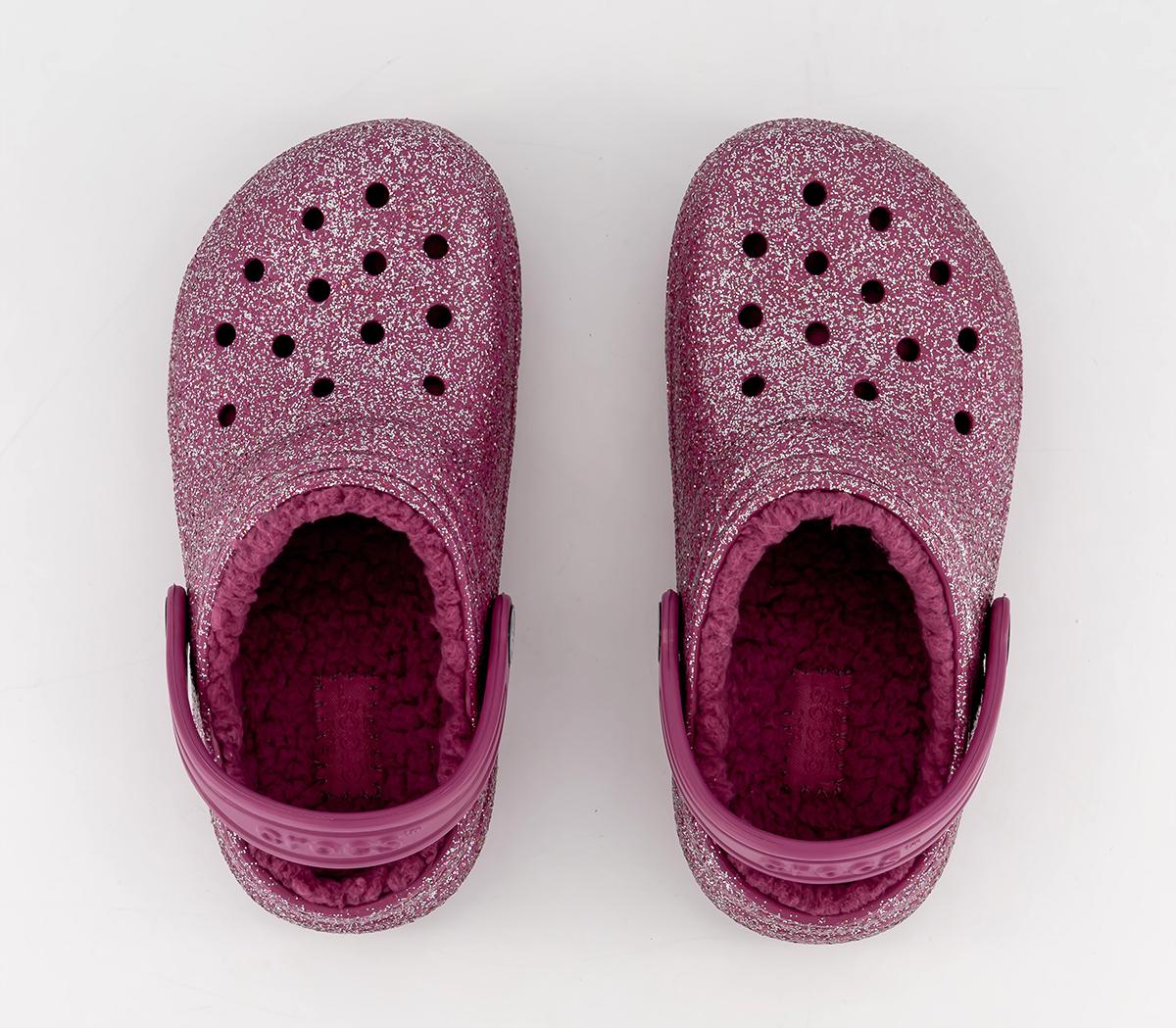 Crocs Classic Lined Kids Clogs Fuchsia Fun Glitter - Unisex