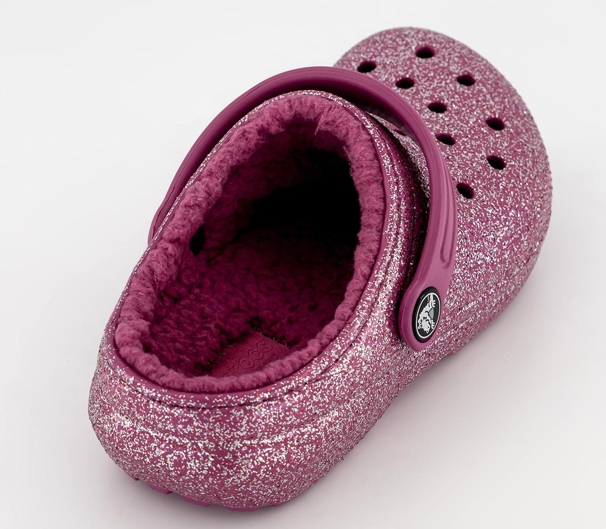 Crocs Classic Lined Kids Clogs Fuchsia Fun Glitter - Unisex